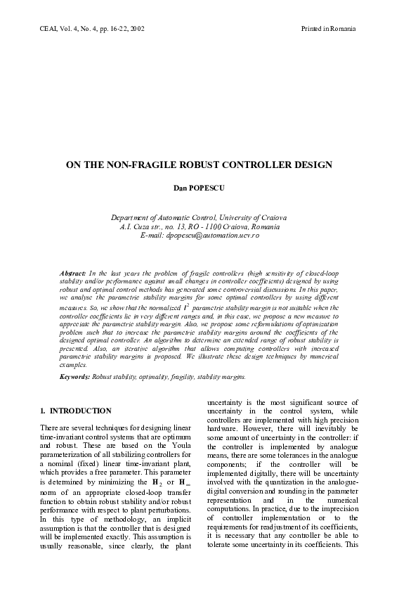 (PDF) On The Non-Fragile Robust Controller Design