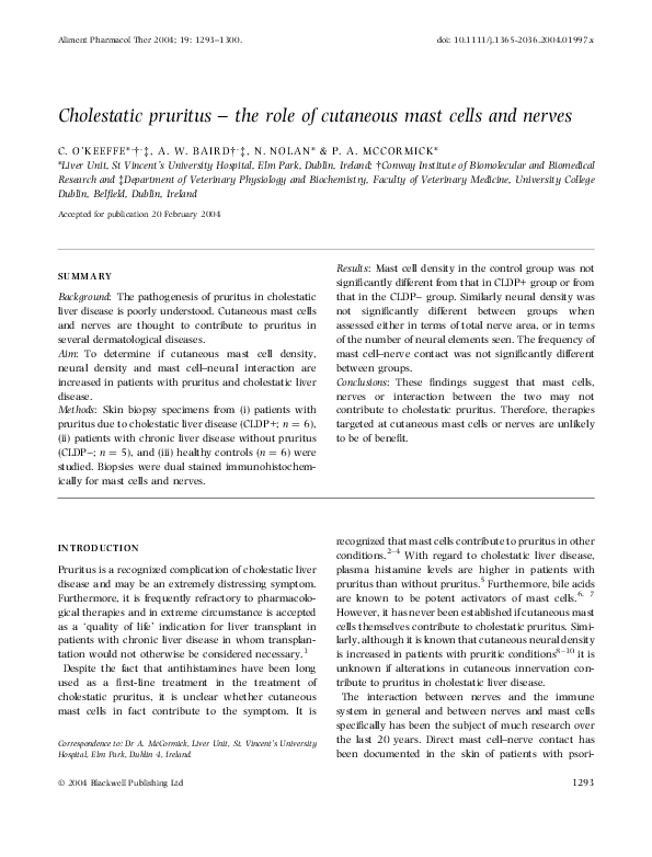 (PDF) Cholestatic pruritus - the role of cutaneous mast cells and nerves