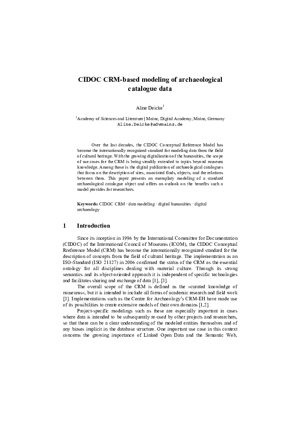 (PDF) CIDOC CRM-based modeling of archaeological catalogue data