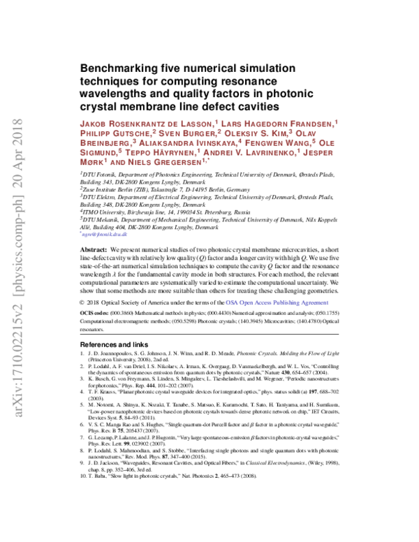 (PDF) Benchmarking five numerical simulation techniques for computing resonance wavelengths and ...