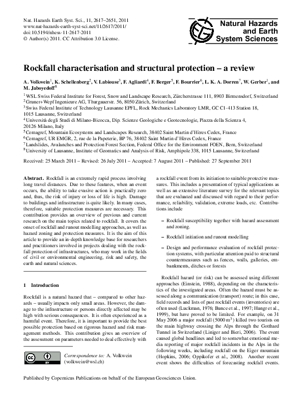 (PDF) Rockfall characterisation and structural protection – a review