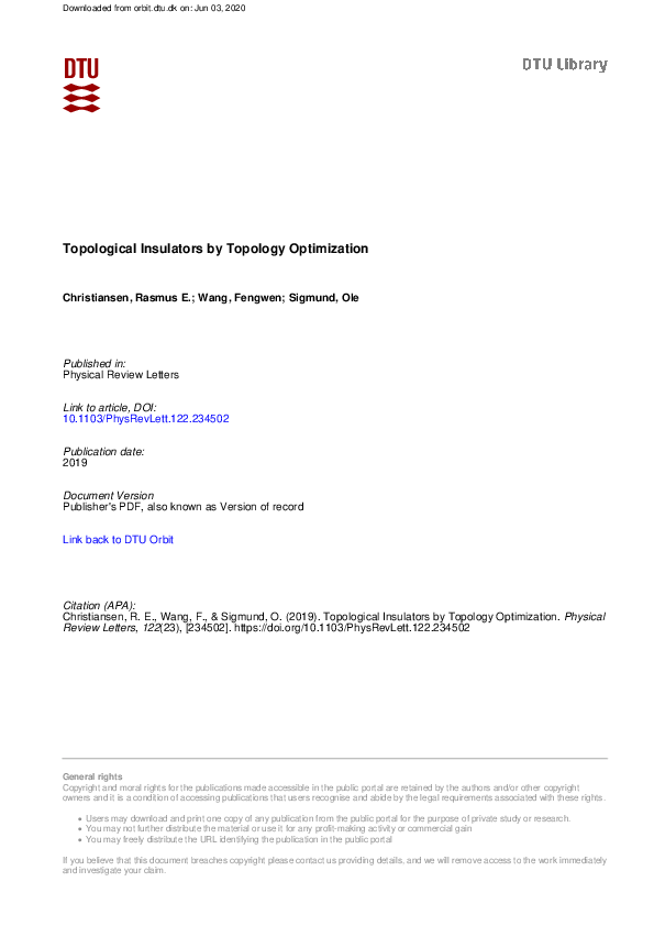 (PDF) Topological Insulators by Topology Optimization