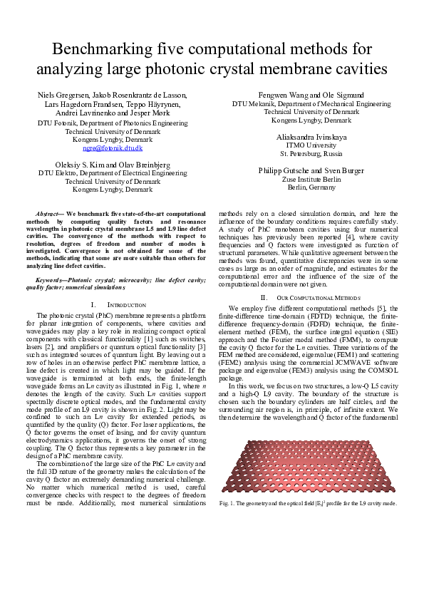 (PDF) Benchmarking five computational methods for analyzing large photonic crystal membrane cavities