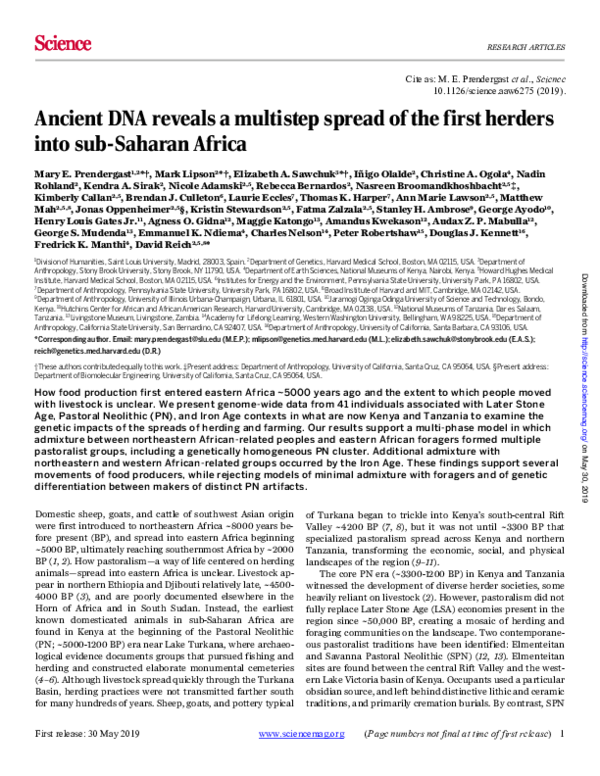 (PDF) Ancient DNA reveals a multistep spread of the first herders into ...