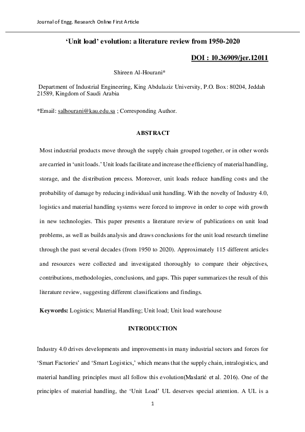 (PDF) ‘Unit load’ evolution: a literature review from 1950-2020