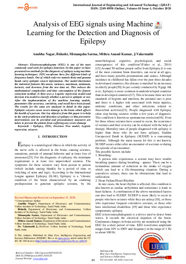 Pdf Analysis Of Eeg Signals Using Machine Learning For The Detection