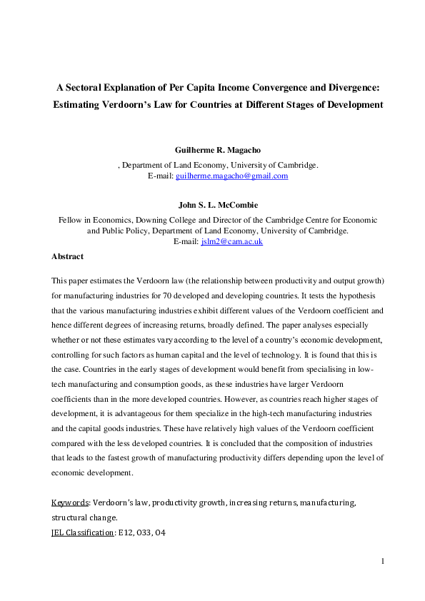 (PDF) A sectoral explanation of per capita income convergence and ...