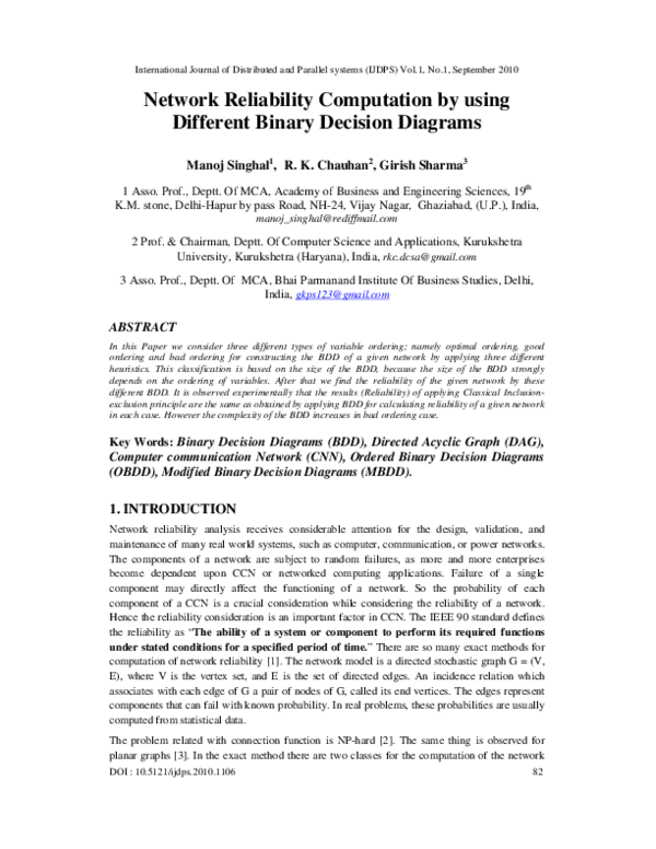 Pdf Network Reliability Computation By Using Different Binary