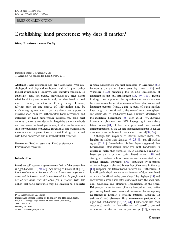 (PDF) Establishing hand preference: why does it matter?