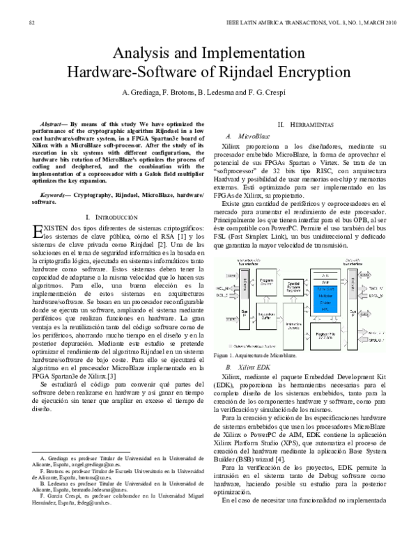 Pdf Analysis And Implementation Hardware Software Of Rijndael