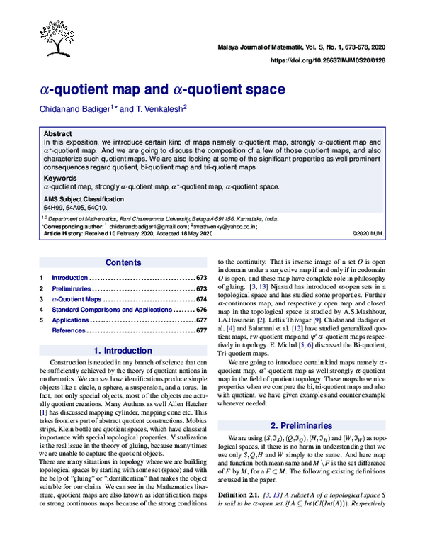 (PDF) Α-Quotient Map and Α-Quotient Space
