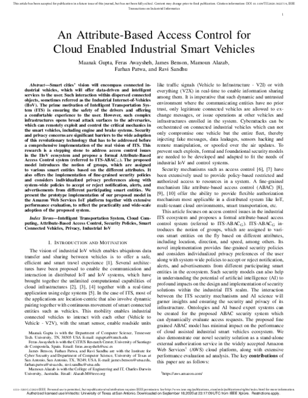 Pdf An Attribute Based Access Control For Cloud Enabled Industrial
