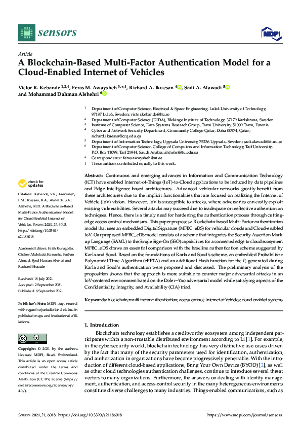 Pdf A Blockchain Based Multi Factor Authentication Model For A Cloud Enabled Internet Of