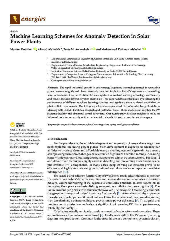 (PDF) Machine Learning Schemes for Anomaly Detection in Solar Power Plants