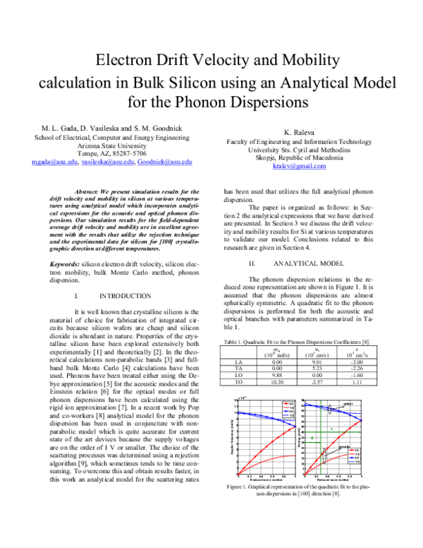 (PDF) Electron drift velocity and mobility calculation in bulk silicon using an analytical model ...
