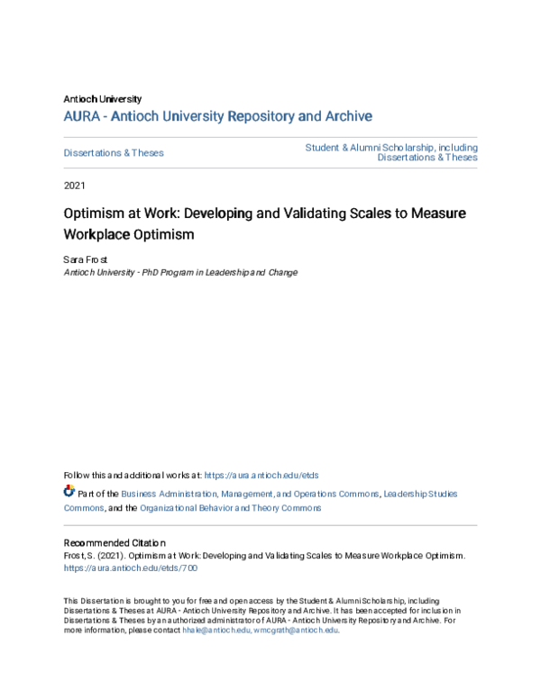 (PDF) Optimism at Work: Developing and Validating Scales to Measure ...
