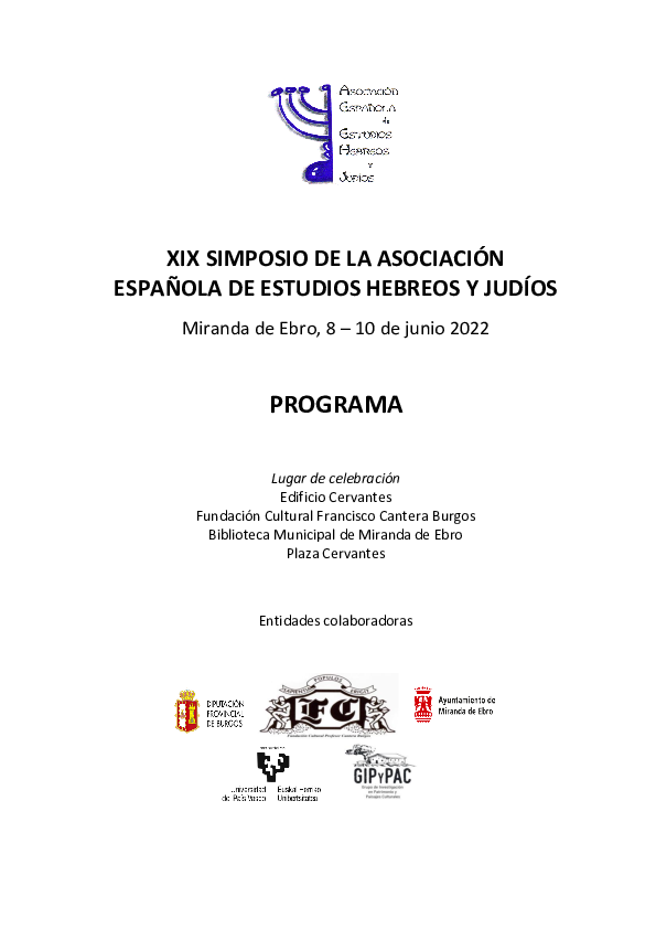 (PDF) Programa XIX Simposio Asociación Española de Estudios Hebreos y Judios