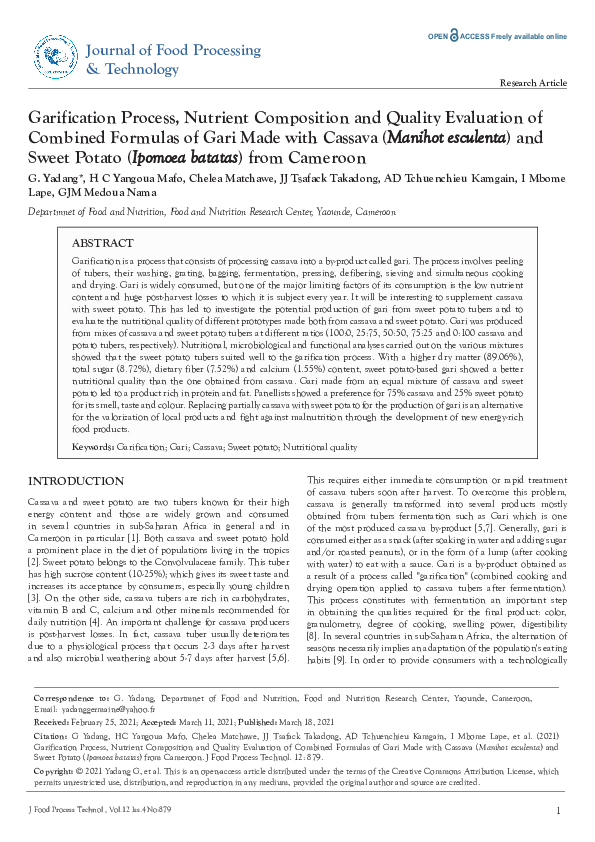 (PDF) Garification Process, Nutrient Composition and Quality Evaluation of Combined Formulas of ...