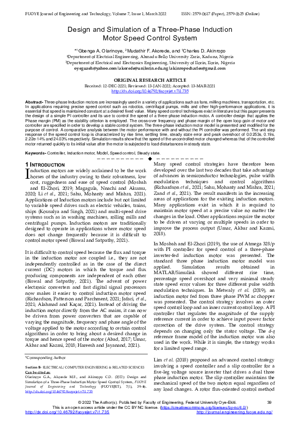 (PDF) Design and Simulation of a Three-Phase Induction Motor Speed ...