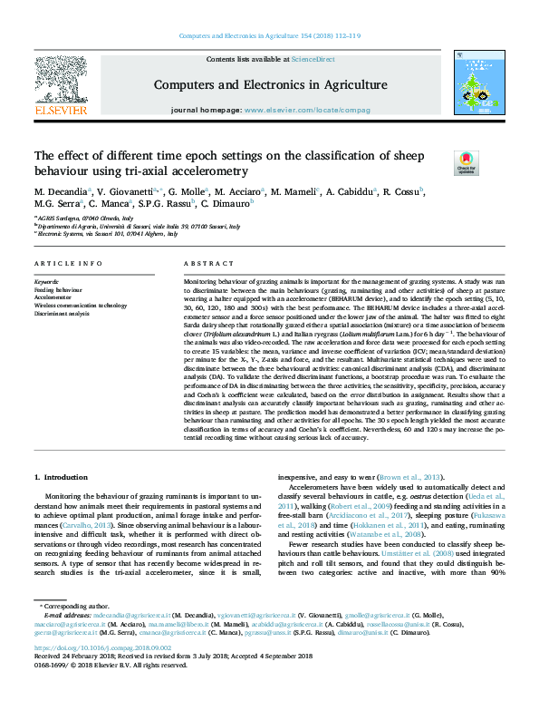 (PDF) The effect of different time epoch settings on the classification of sheep behaviour using ...