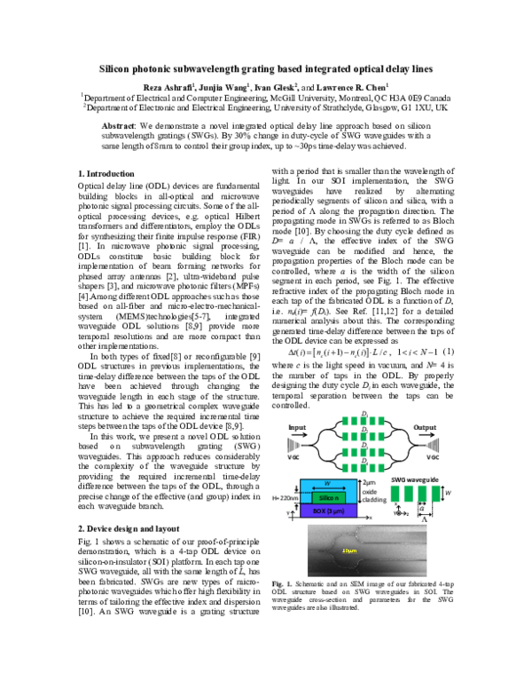 (PDF) Silicon photonic subwavelength grating based integrated optical delay lines