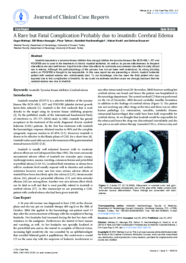 (PDF) A Rare but Fatal Complication Probably due to Imatinib: Cerebral ...