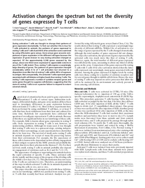 (PDF) Activation changes the spectrum but not the diversity of genes ...