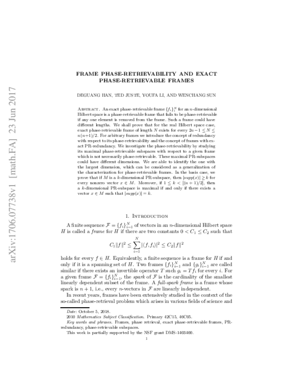 (PDF) Frame Phase-Retrievability and Exact Phase-Retrievable Frames