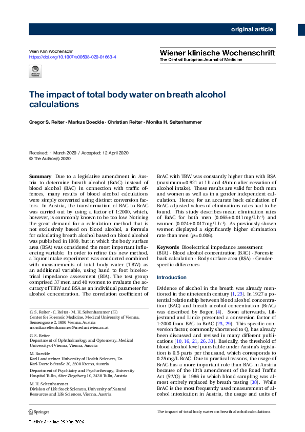 (PDF) The impact of total body water on breath alcohol calculations ...