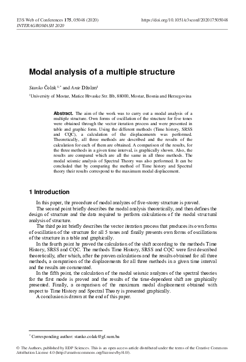 (PDF) Modal analysis of a multiple structure | Stanko Čolak - Academia.edu