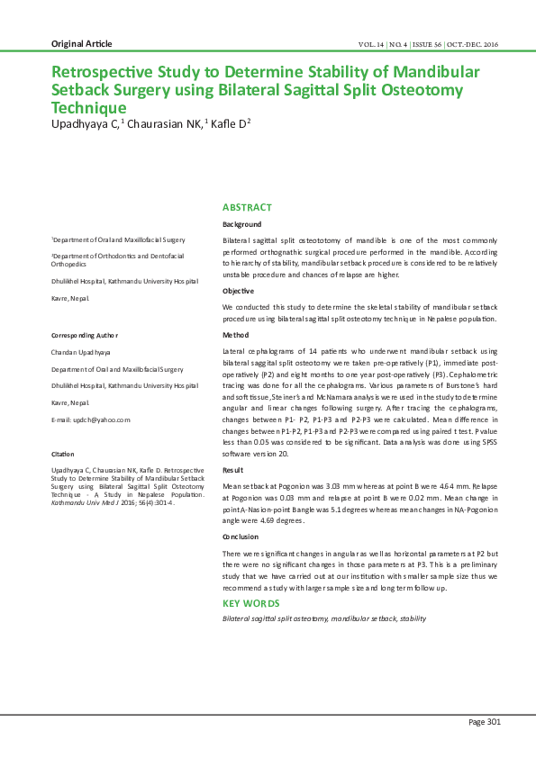 (PDF) Retrospective Study to Determine Stability of Mandibular Setback ...