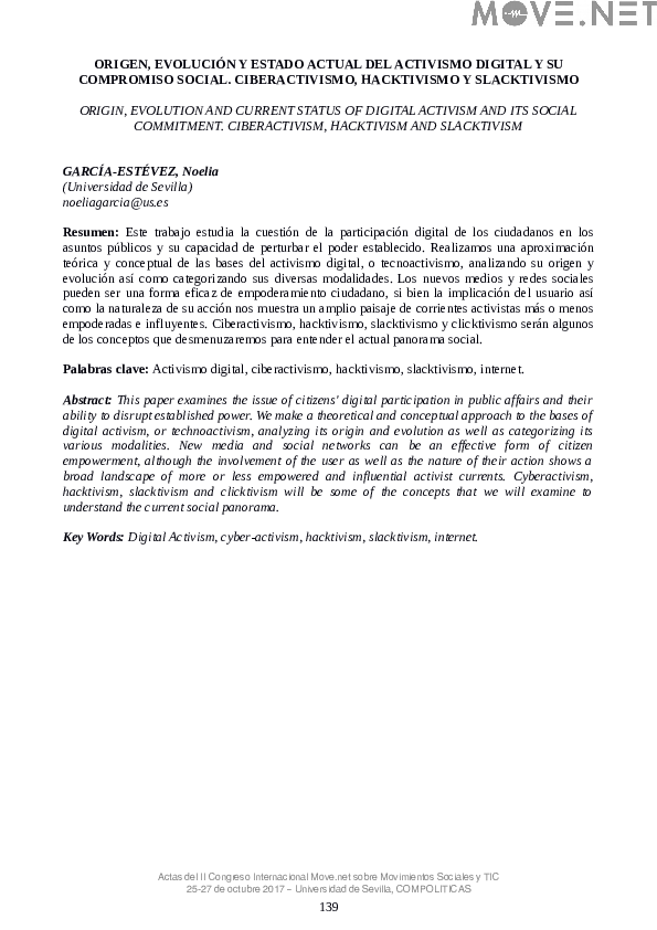 Origen, evolución y estado actual del activismo digital y su compromiso ...