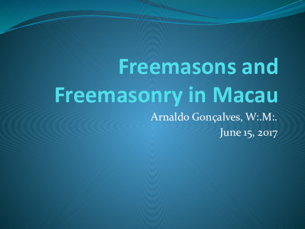 (PPT) Freemasons and Freemasonry in Macau