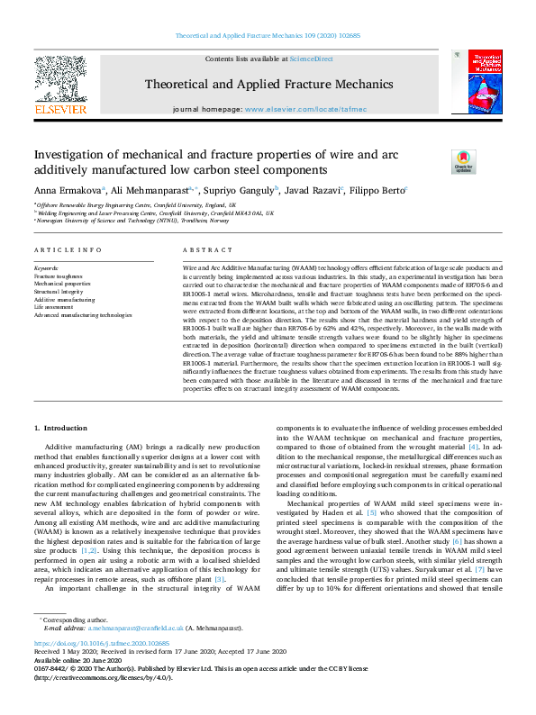 (PDF) Investigation of mechanical and fracture properties of wire and arc additively ...