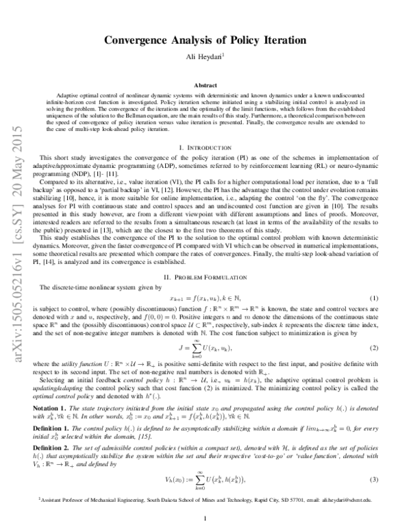 (PDF) Convergence Analysis of Policy Iteration