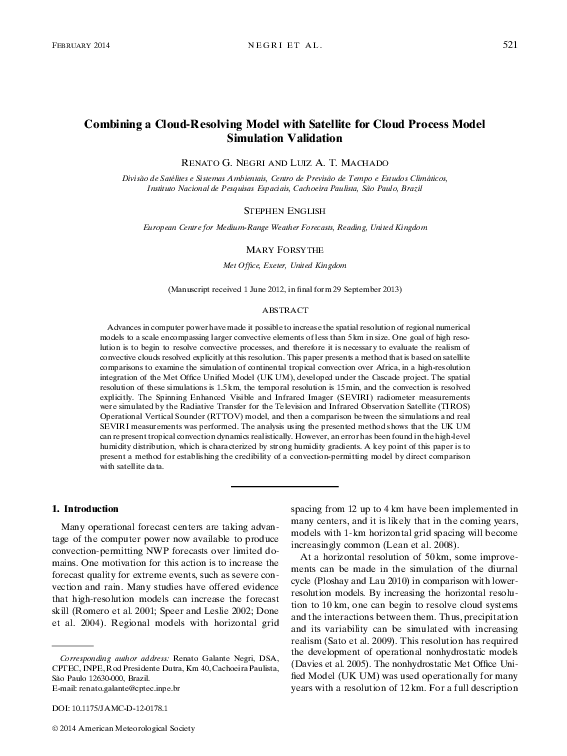 (PDF) Combining a Cloud-Resolving Model with Satellite for Cloud Process Model Simulation Validation
