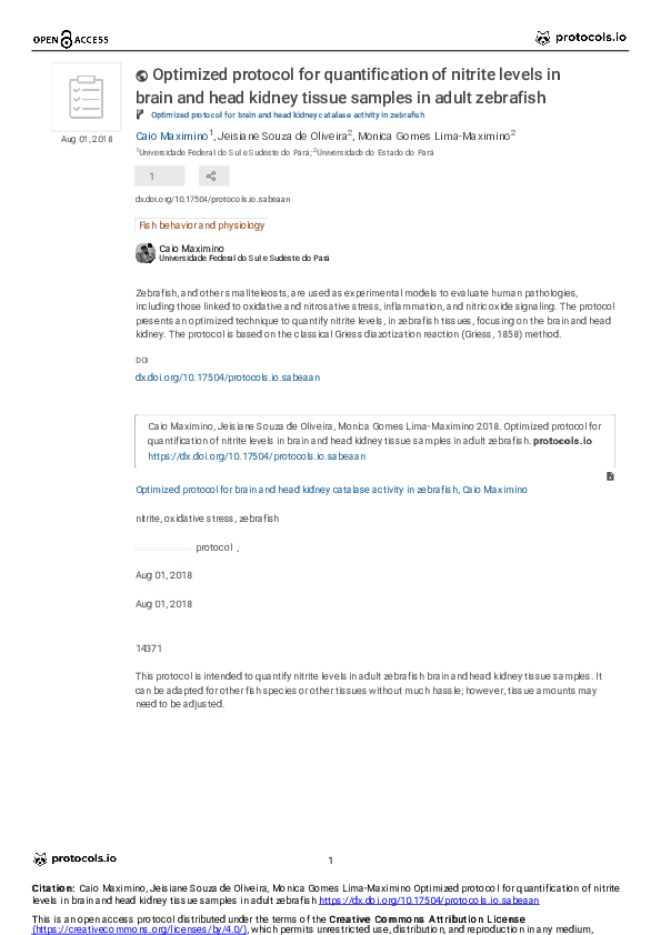(PDF) Optimized protocol for quantification of nitrite levels in brain and head kidney tissue ...