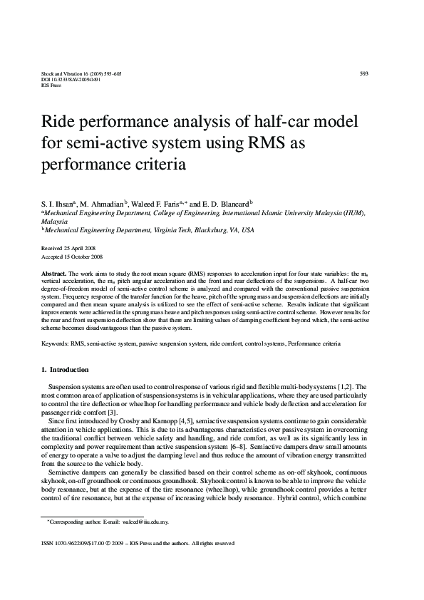 (PDF) Ride Performance Analysis of Half-Car Model for Semi-Active ...