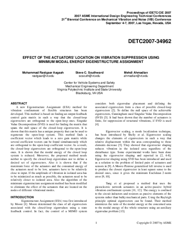 Pdf Effect Of The Actuators Location On Vibration Suppression Using