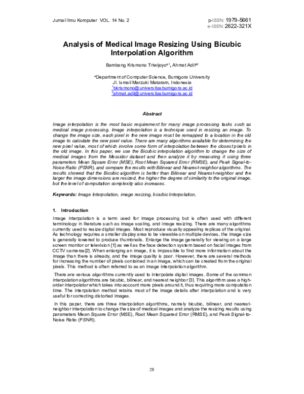 Pdf Analysis Of Medical Image Resizing Using Bicubic Interpolation Algorithm 1504