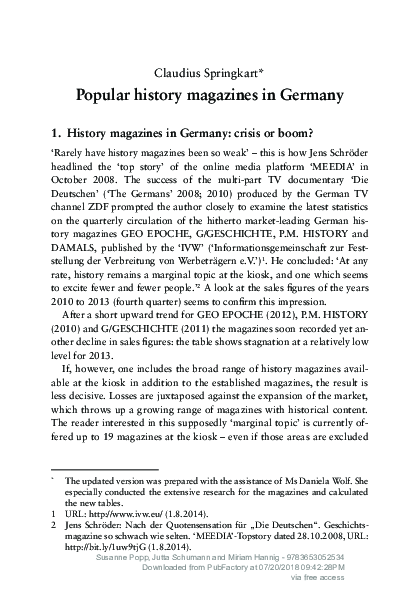(PDF) Popular history magazines in Germany (Claudius Springkart)