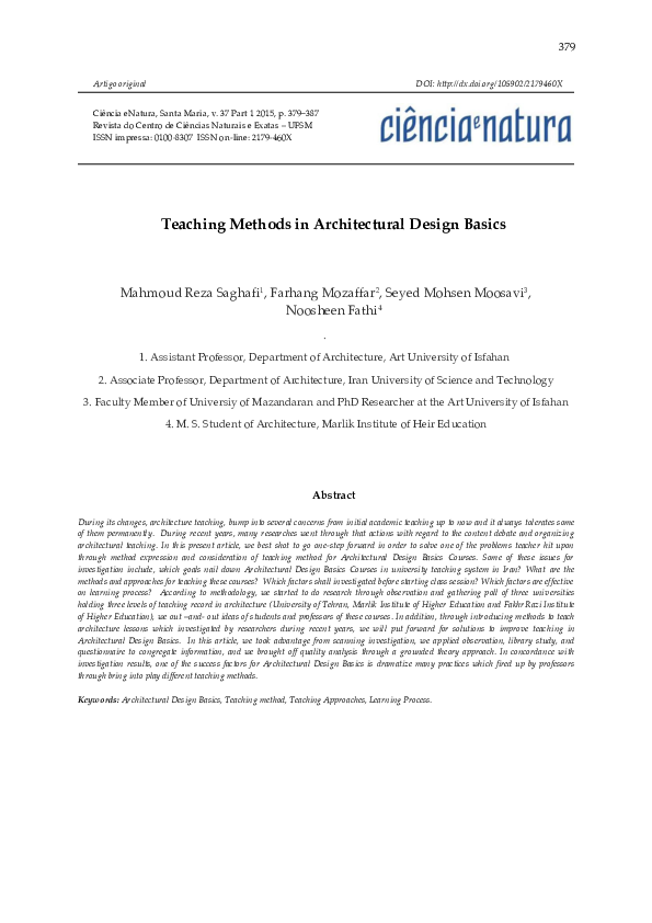 (PDF) Teaching Methods in Architectural Design Basics