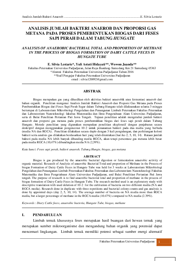 (PDF) Analisis Jumlah Bakteri Anaerob Dan Proporsi Gas Metana Pada ...