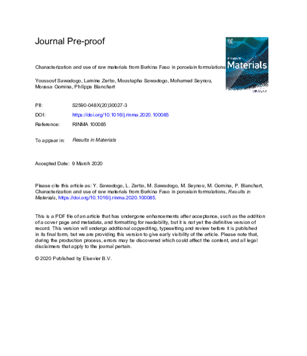 (PDF) Characterization and use of raw materials from Burkina Faso in ...