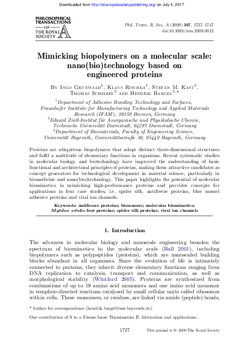 (PDF) Mimicking biopolymers on a molecular scale: nano(bio)technology ...