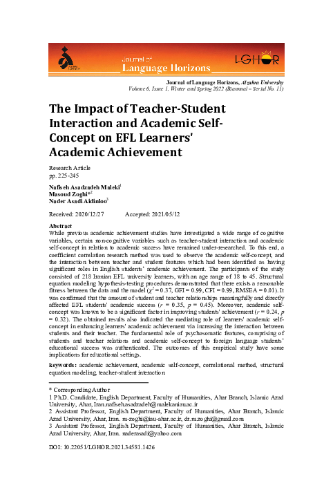 (PDF) The Impact of Teacher-Student Interaction and Academic Self ... (PDF) The Impact of Teacher-Student Interaction and Academic Self ...