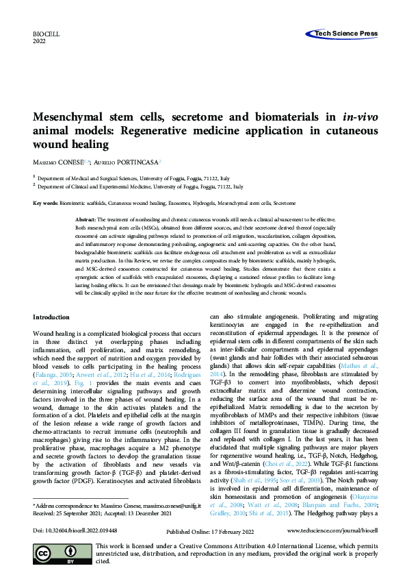 (PDF) Mesenchymal stem cells, secretome and biomaterials in in-vivo animal models: Regenerative ...