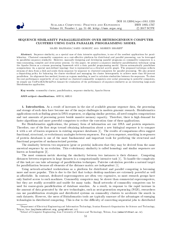 Pdf Sequence Similarity Parallelization Over Heterogeneous Computer