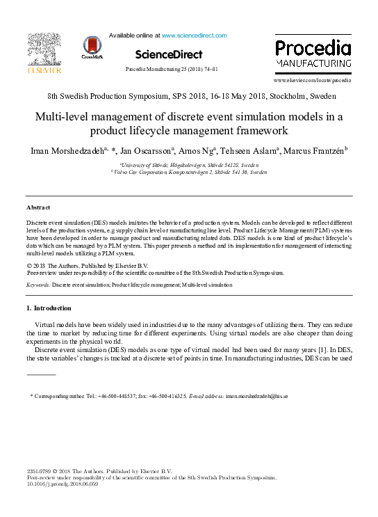 Pdf Multi Level Management Of Discrete Event Simulation Models In A