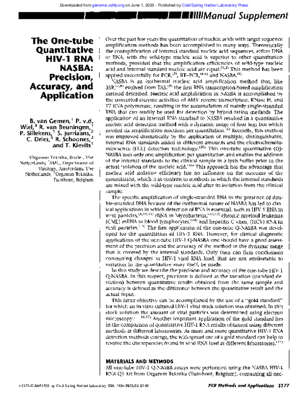 (PDF) The one-tube quantitative HIV-1 RNA NASBA: precision, accuracy ...